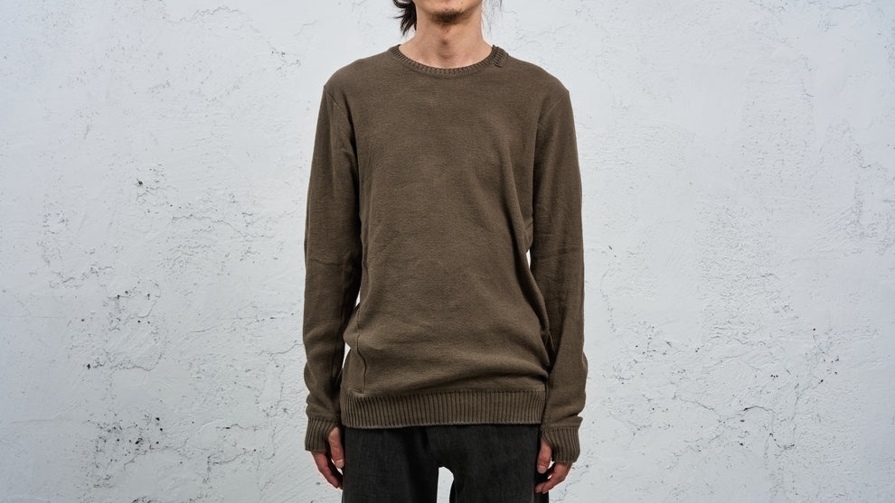 27.1"DISPLACEMENT"CREWNECK SWEATER COTTON PIQUEOLIVE – taichimurakami